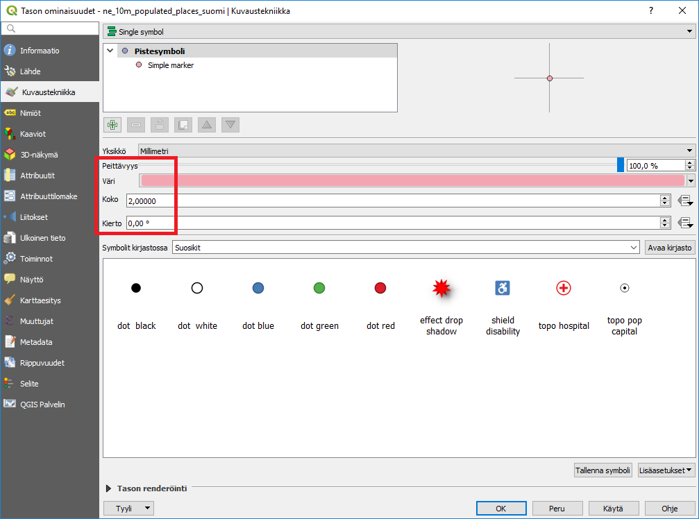 4 Harjoitus 3: Paikkatietoaineiston visualisointi | Johdanto QGISin käyttöön - Harjoitukset